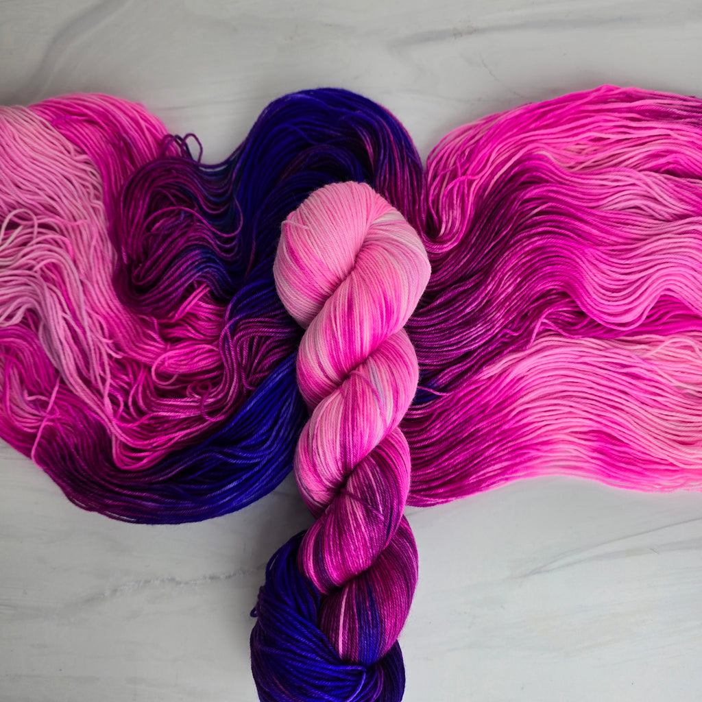 First Date - Hand dyed variegated yarn -purple blue Violet fuchsia pin ...